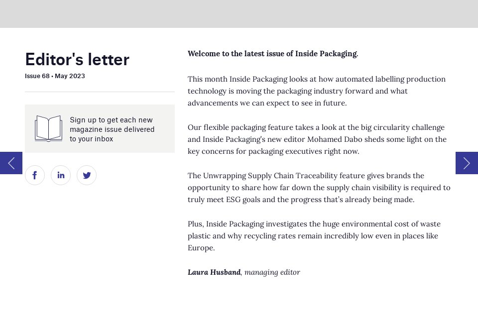 Editor's letter - Inside Packaging | Issue 68 | May 2023