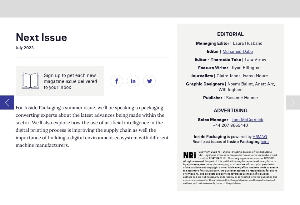 Next Issue Inside Packaging Issue 68 May 2023