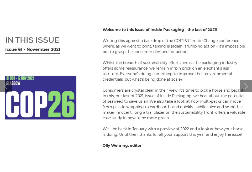 In this issue - Inside Packaging | Issue 61 | November 2021