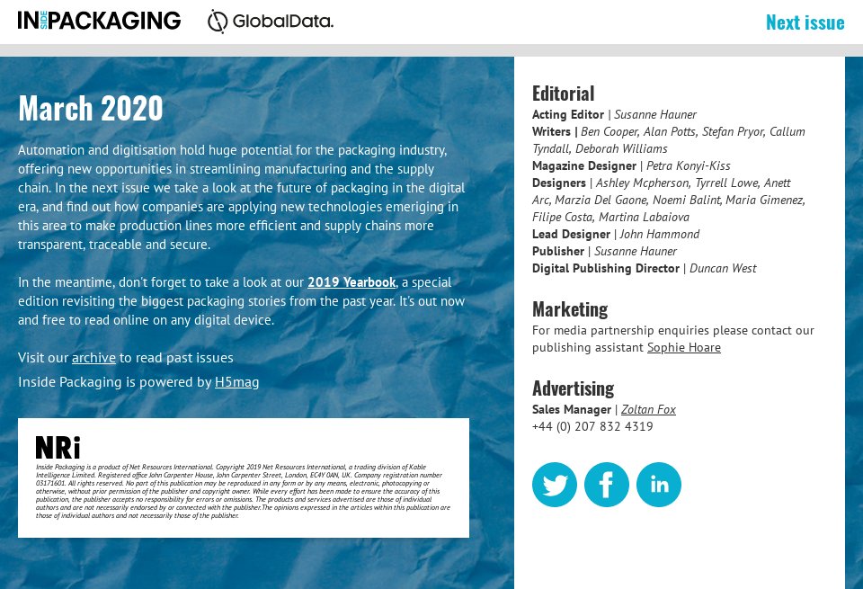 Next issue - Inside Packaging | Issue 50 | January 2020