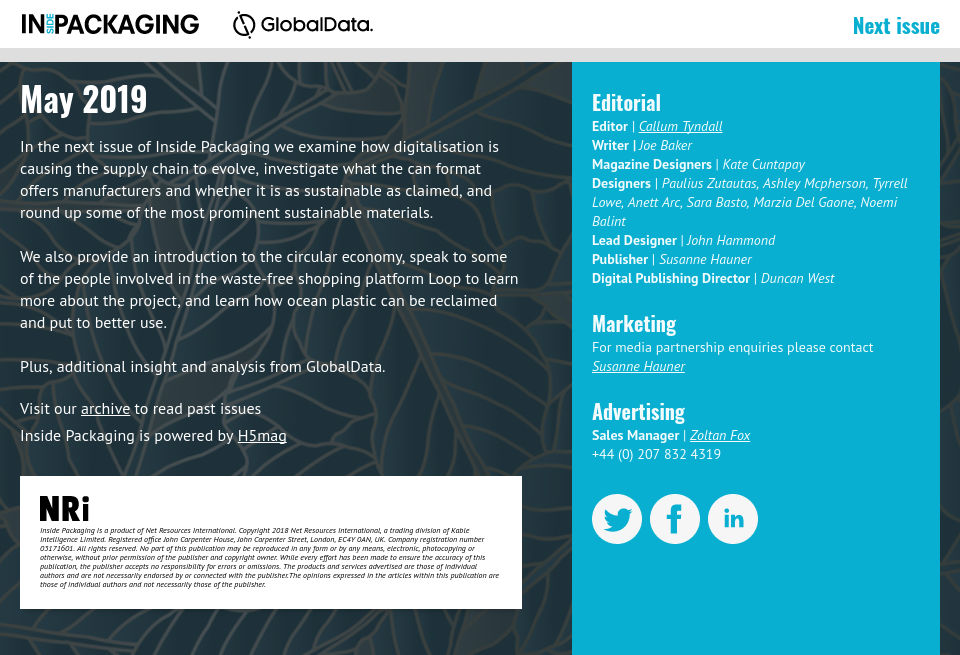 Next issue - Inside Packaging | Issue 45 | March 2019