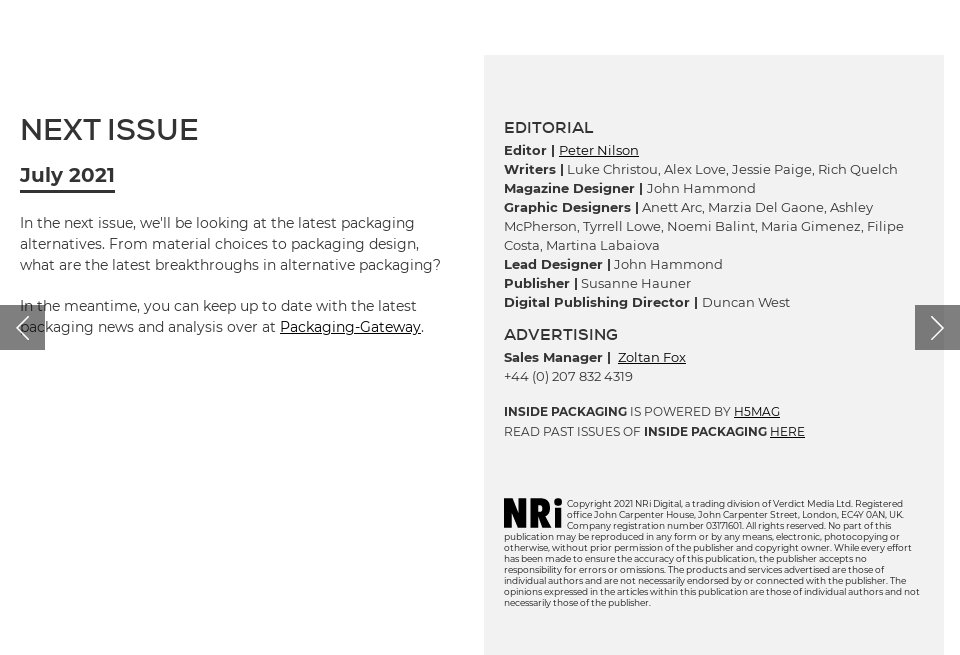 Next Issue Inside Packaging Issue 58 May 2021