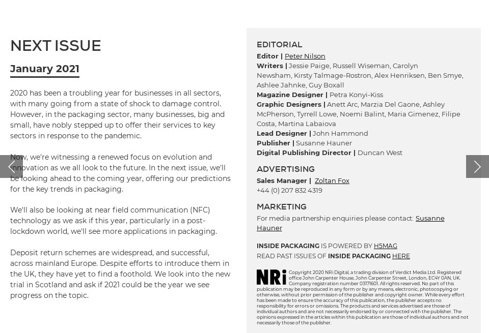 Next issue - Inside Packaging | Issue 55 | November 2020